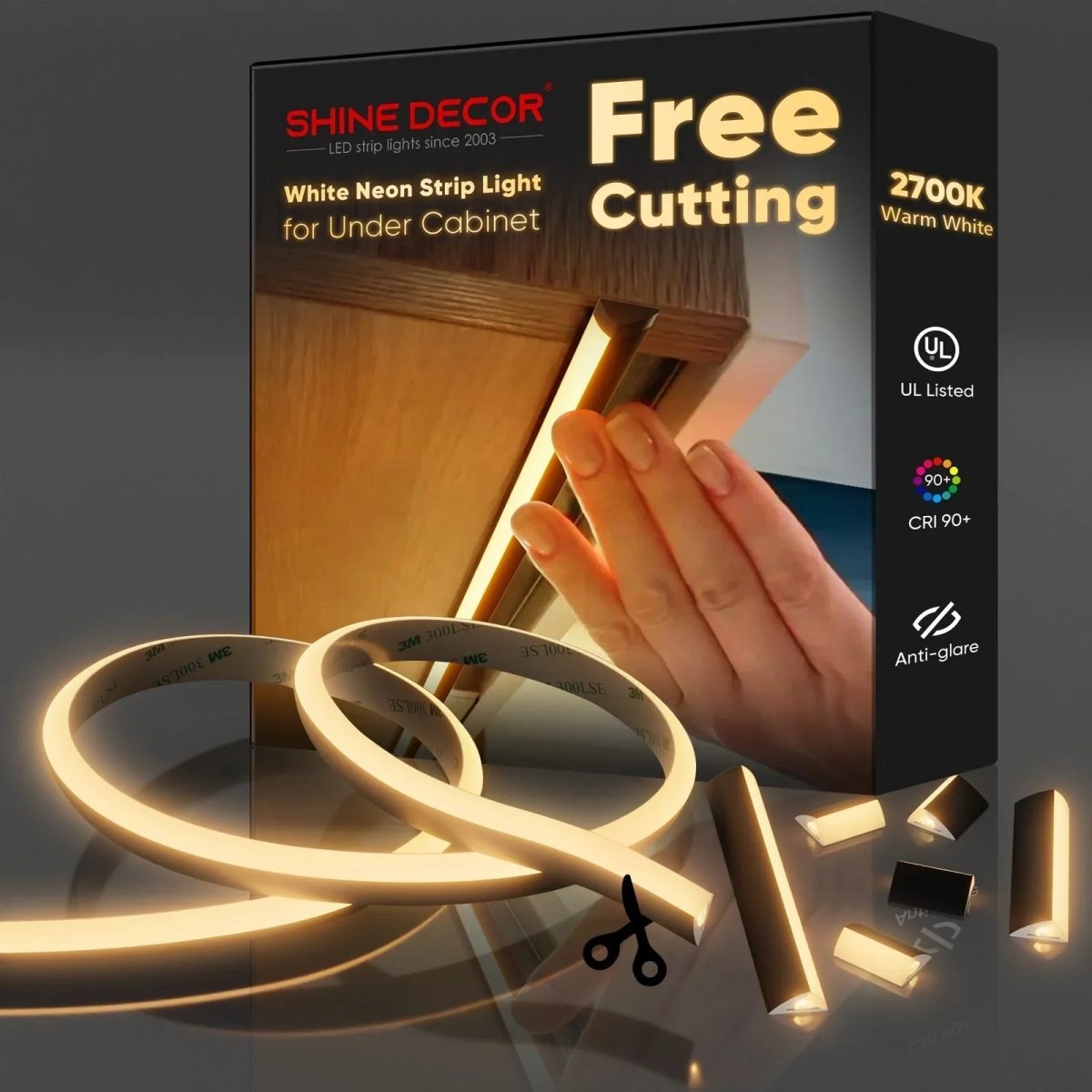High CRI 90+ Under Cabinet Lighting Neon - Free Cuttable LED Strip ...