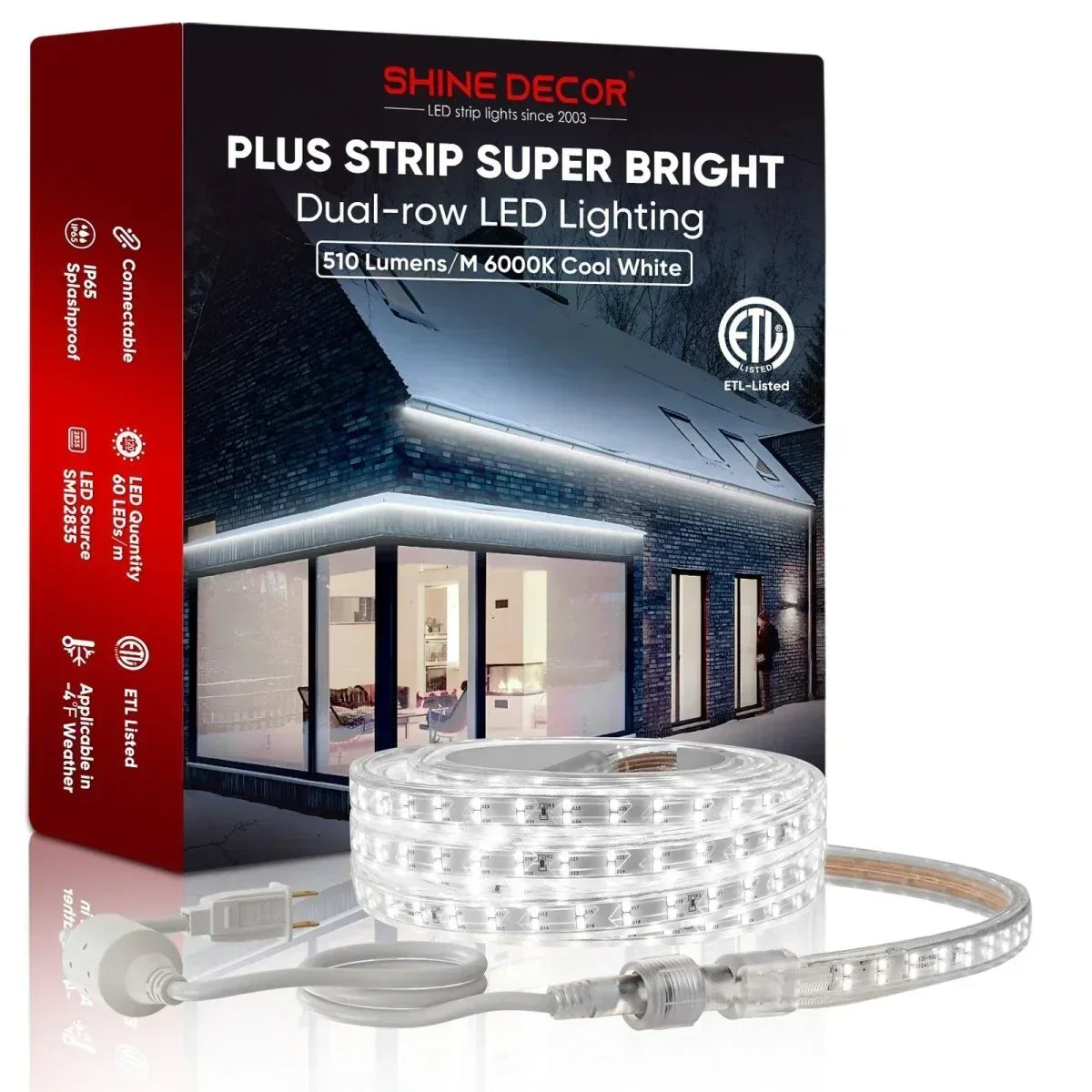 Brightest 120V LED Strip, Double Row With Dots White-ETL Listed,510 Lu ...